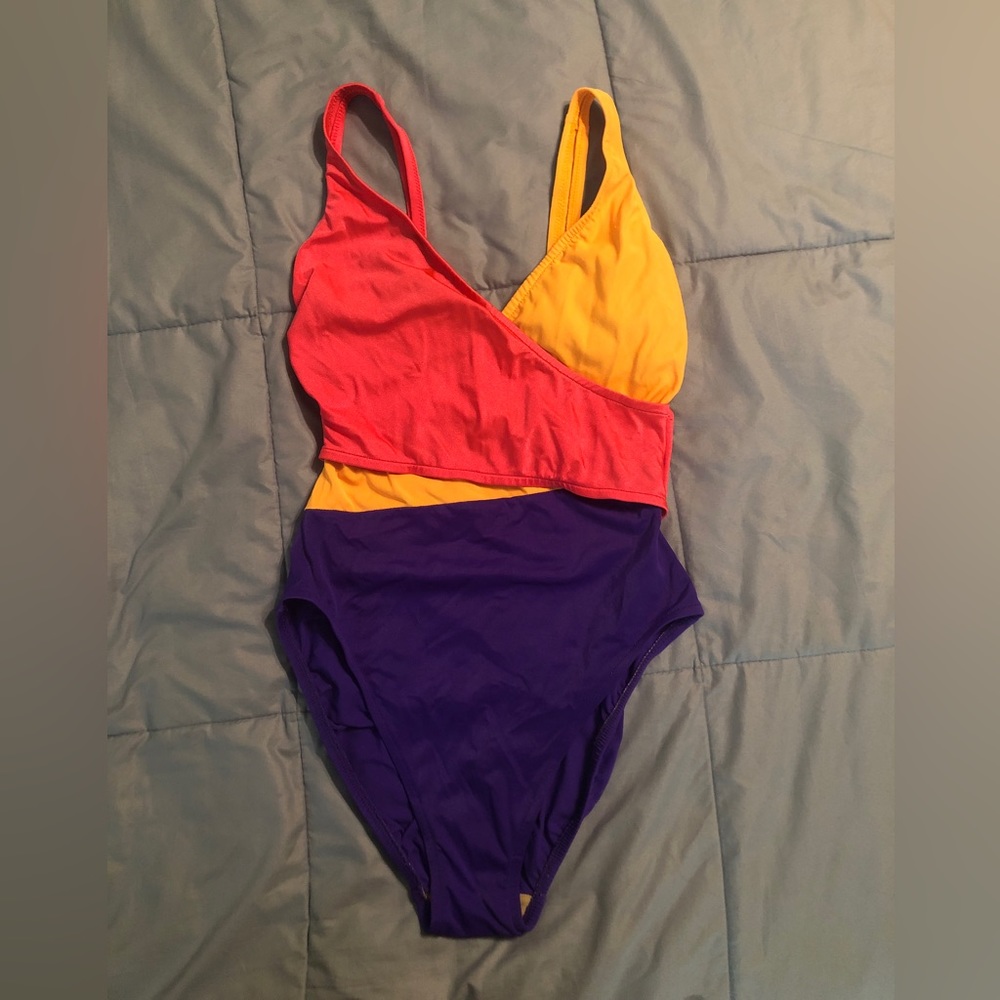 Vintage Sirena Colorblock Cross Front 80s/90s Swimsuit - Gem